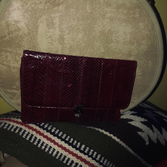 Vintage | Bags | Vintage Blood Red Snake Skin Clutch | Poshmark